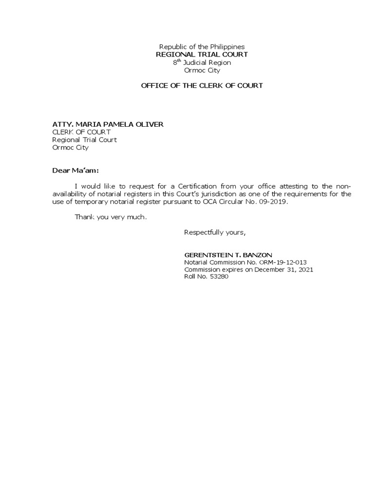 Request for Notarial Register Certification | PDF