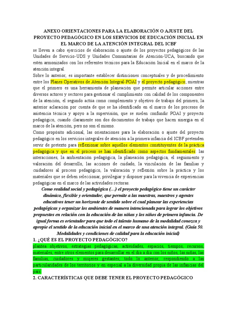 Anexo Orientaciones para La Elaboración o Ajuste Del Proyecto ...