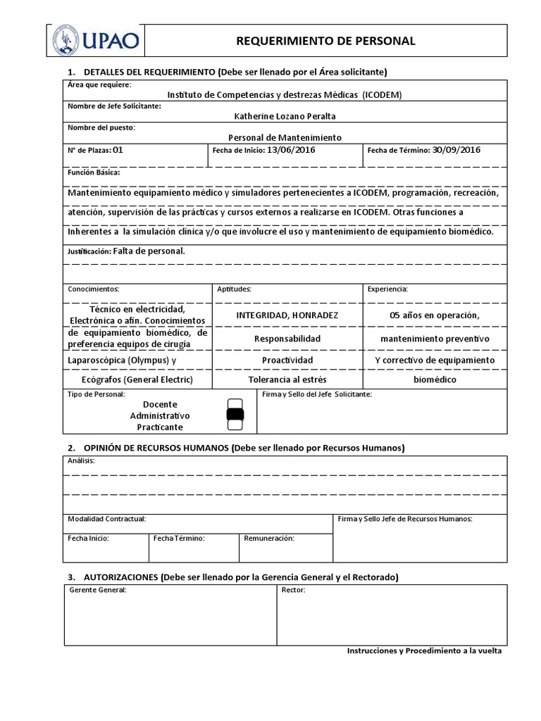 Formato de Requerimiento | PDF | Gestión de recursos humanos | Empleo