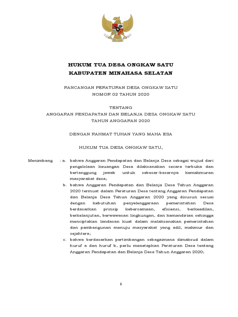 Rancangan Perdes Apbdes | PDF