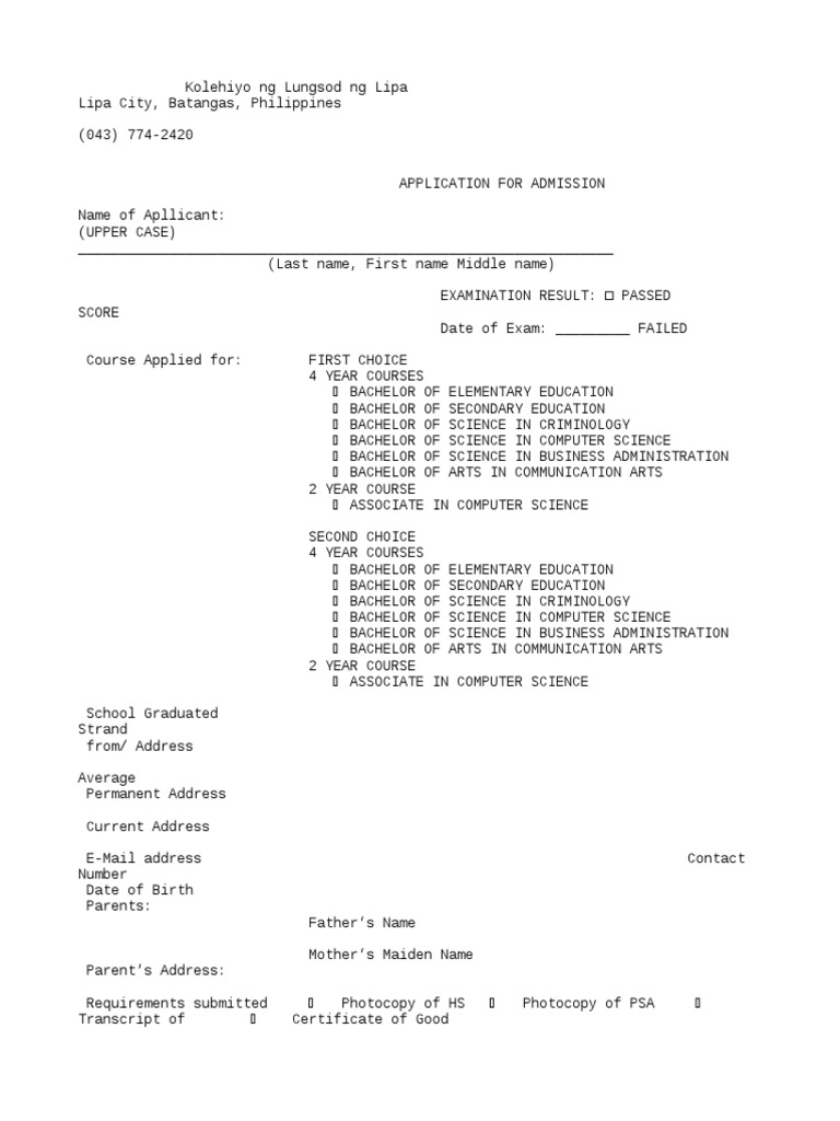 KLL Application For Admission | PDF | University And College Admission ...