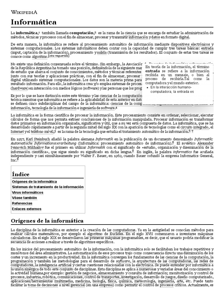 Informática - Wikipedia, La Enciclopedia Libre | PDF | Informática ...