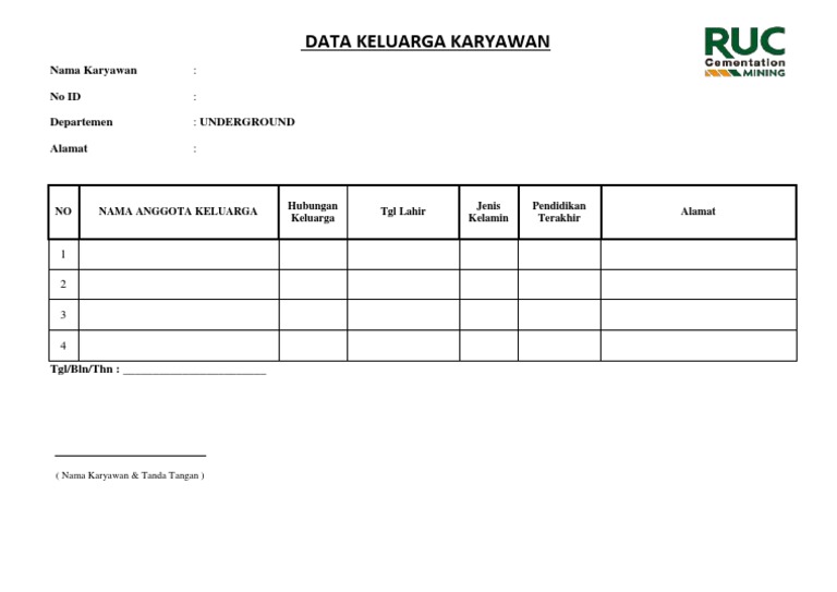 Form Data Keluarga Karyawan | PDF
