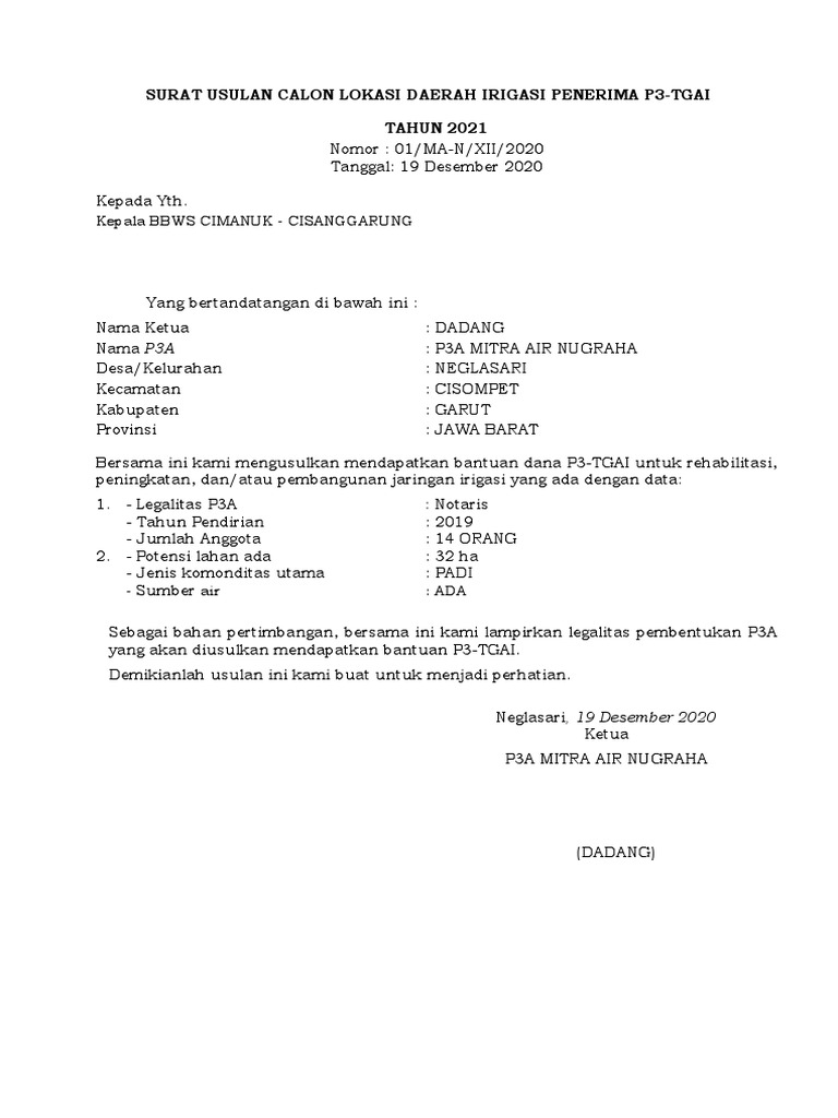 Surat Usulan Dari P3a | PDF