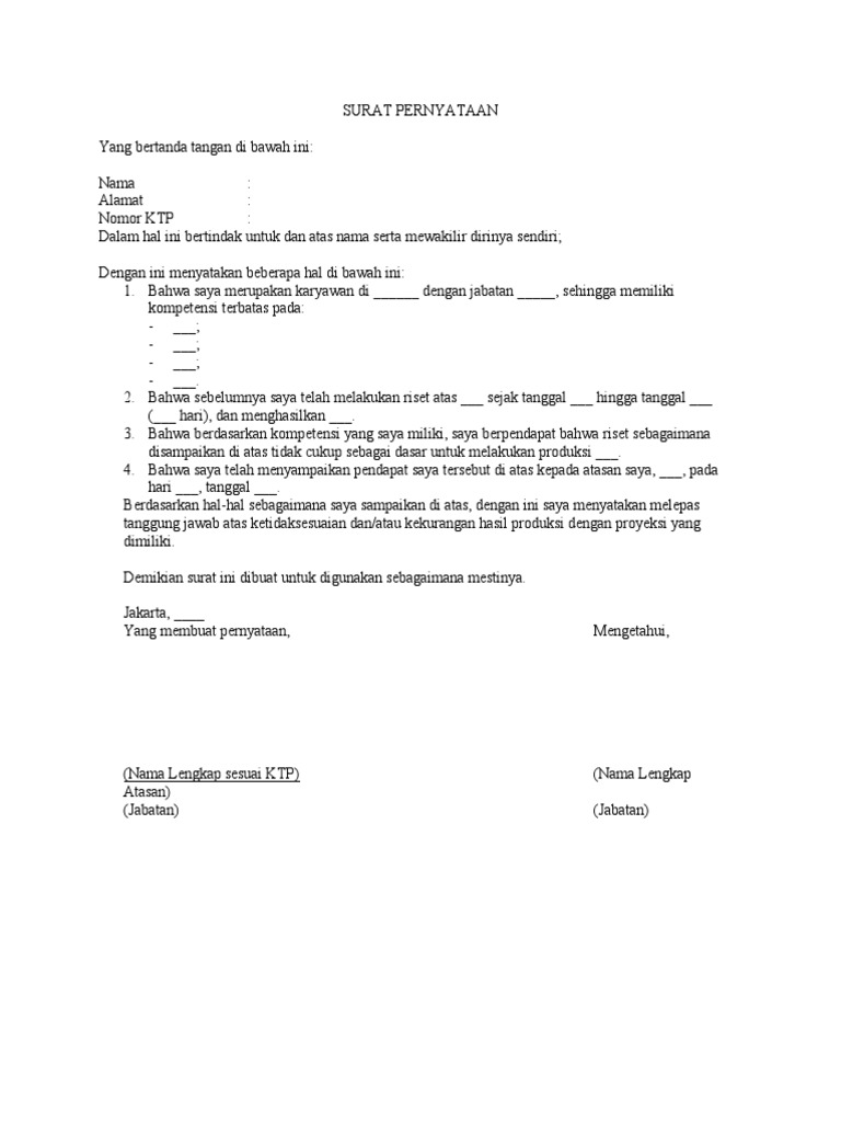 Draft SURAT PERNYATAAN Disclaimer | PDF