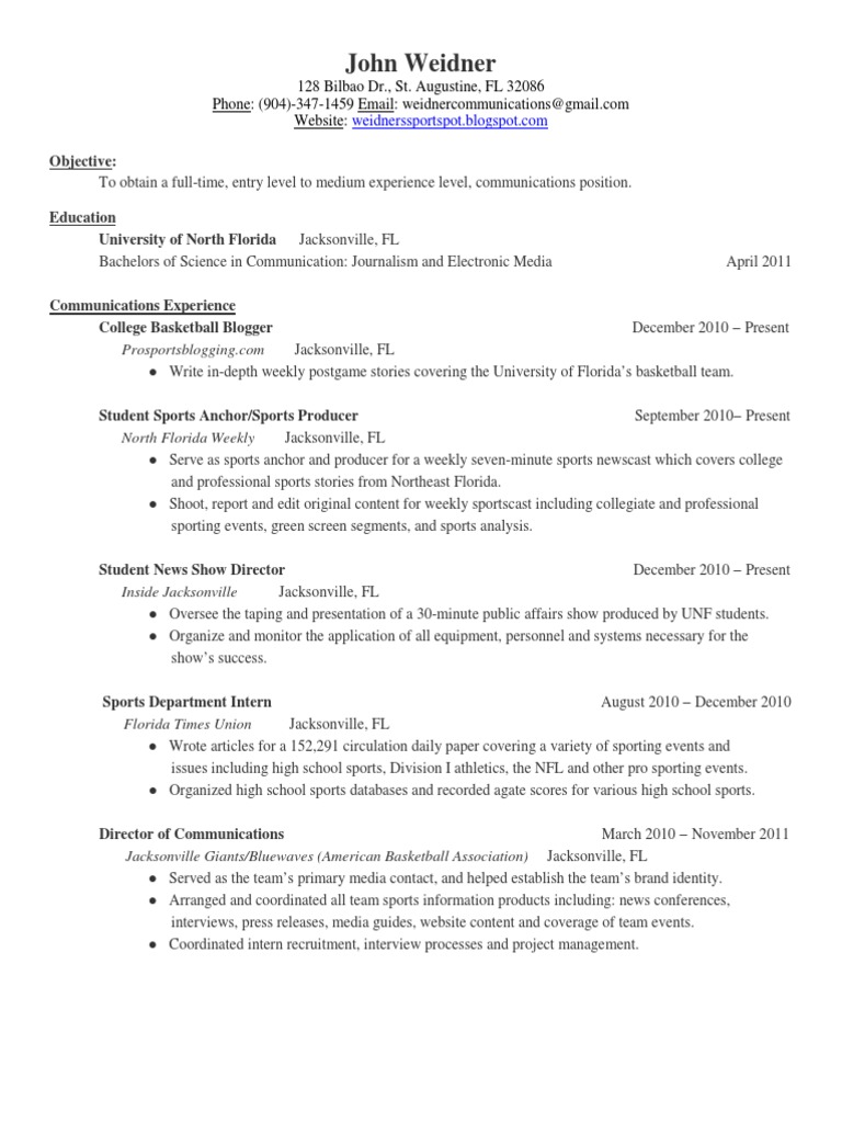 John Weidner Resume | PDF | Mass Media | Entertainment