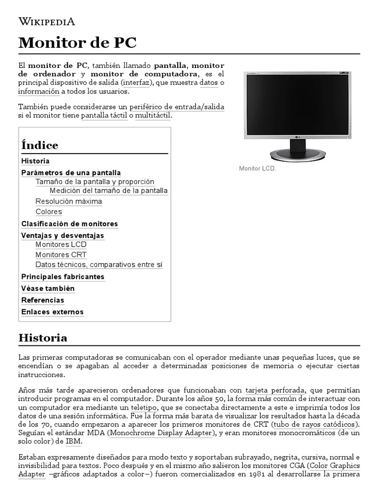Monitor de PC - Wikipedia, La Enciclopedia Libre | PDF | Monitor de ...