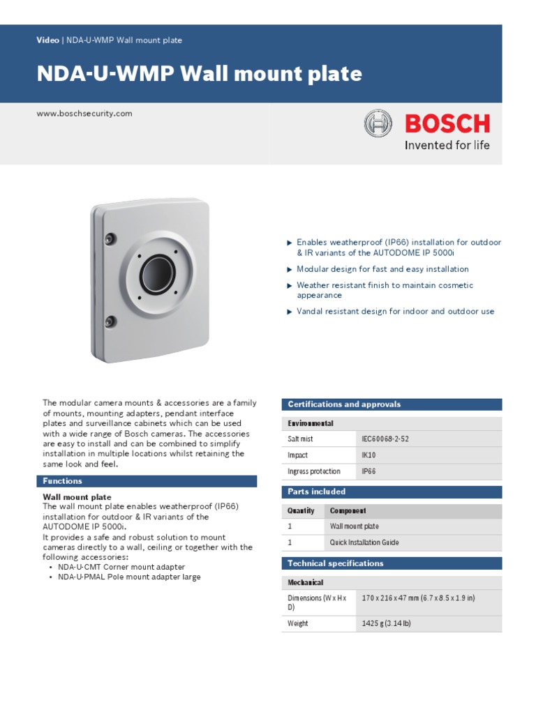 Video - NDA-U-WMP Wall Mount Plate | PDF | Camera