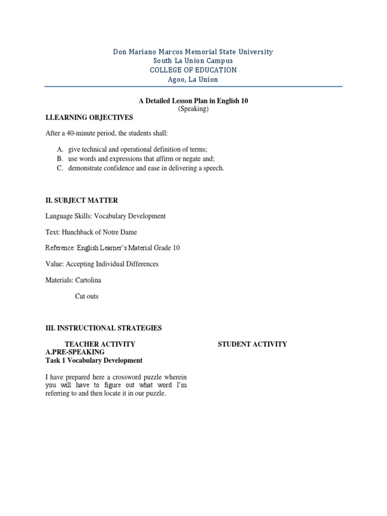Sample Lesson Plan in Speaking | PDF | Claude Frollo