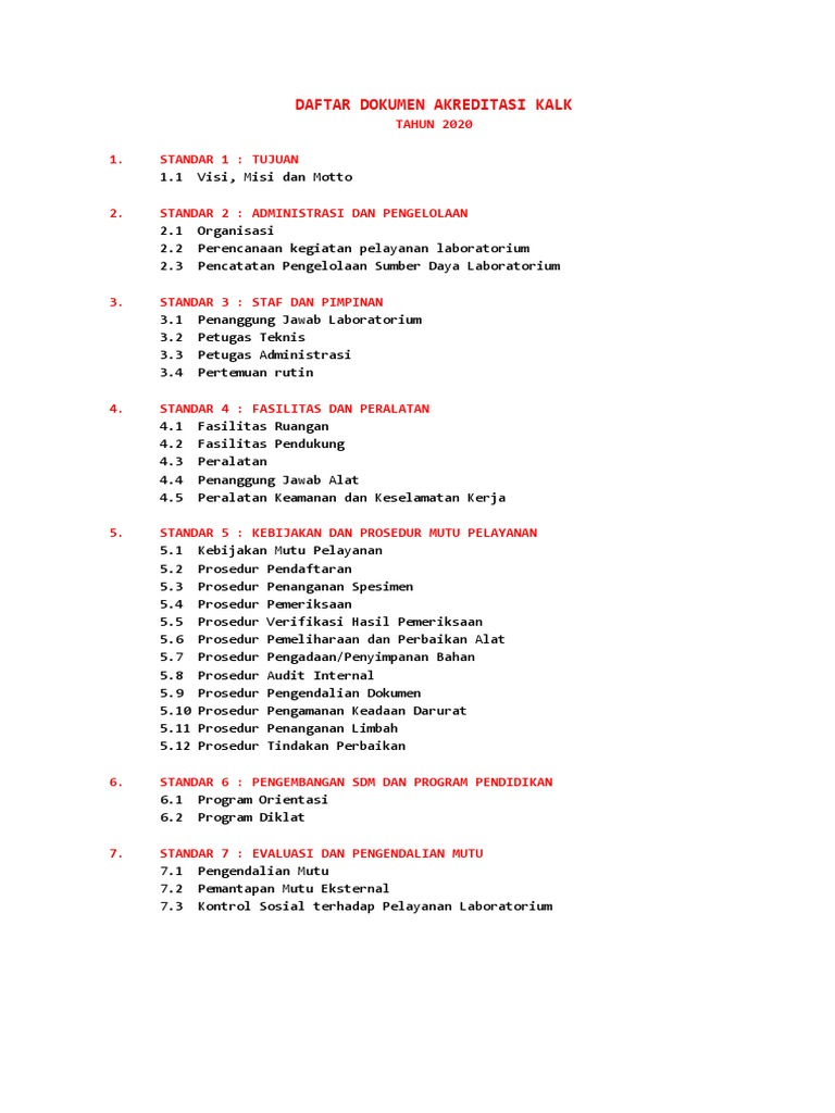Daftar Dokumen Akreditasi Kalk | PDF | Karier & Perkembangan | Bisnis