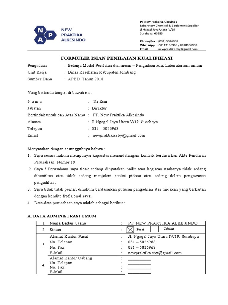 Formulir Isian Kualifikasi CV | PDF