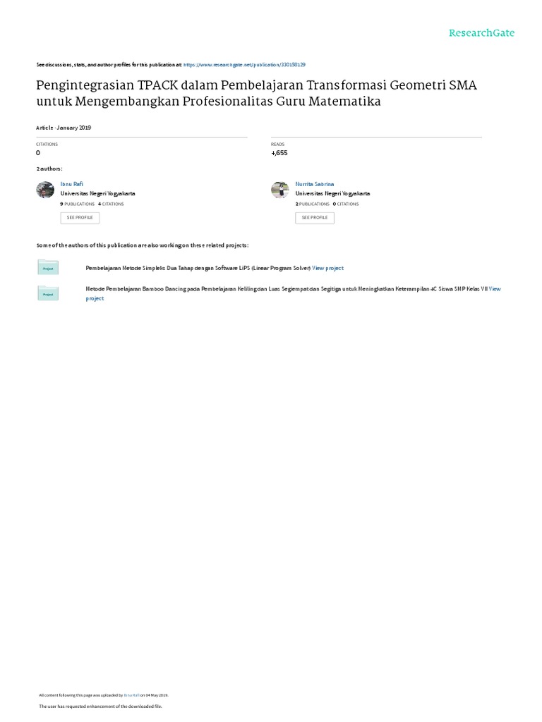 Implementasi TPACK Dalam Pembelajaran | PDF