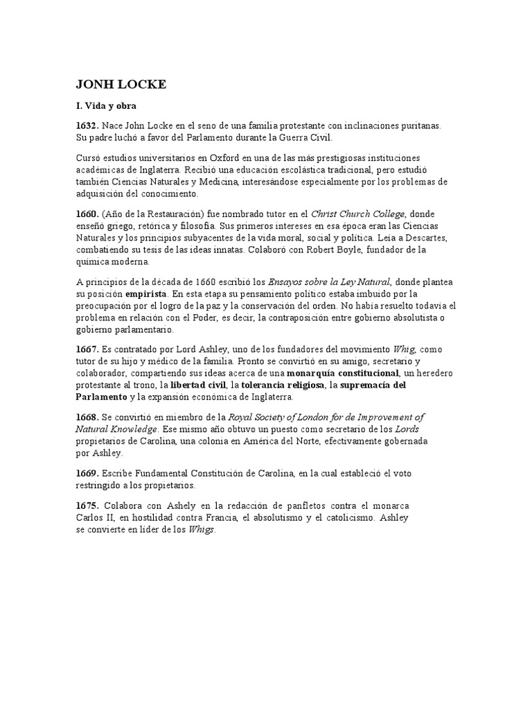 John Locke: Vida y Filosofía | PDF | John Locke | Libertad