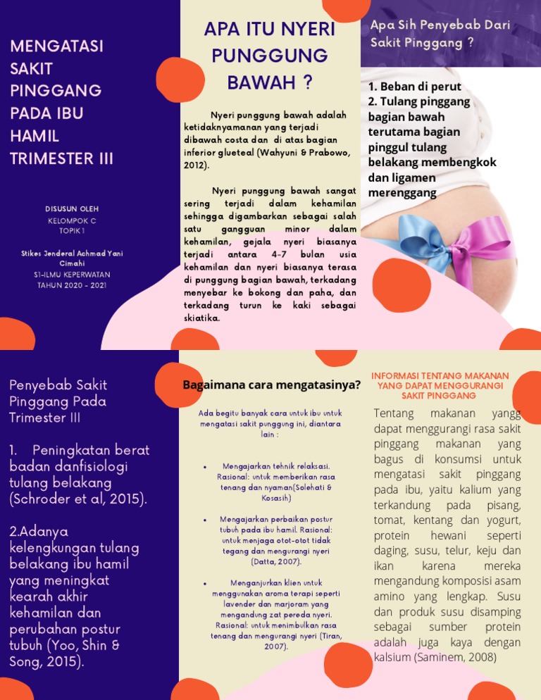 Leaflet CARA MENGATASI NYERI PINGGANG PADA IBU HAMIL TRIMESTER III | PDF