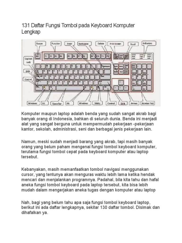 131 Daftar Fungsi Tombol Pada Keyboard Komputer Lengkap | PDF
