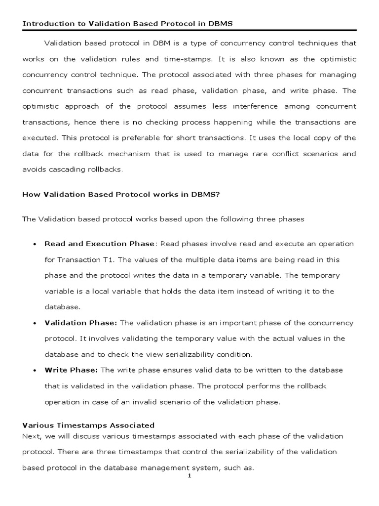 Introduction To Validation Based Protocol In Dbms Pdf Database Transaction Information
