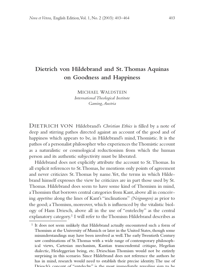 Waldstein, Michael - Dietrich Von Hildebrand and St. Thomas Aquinas On ...