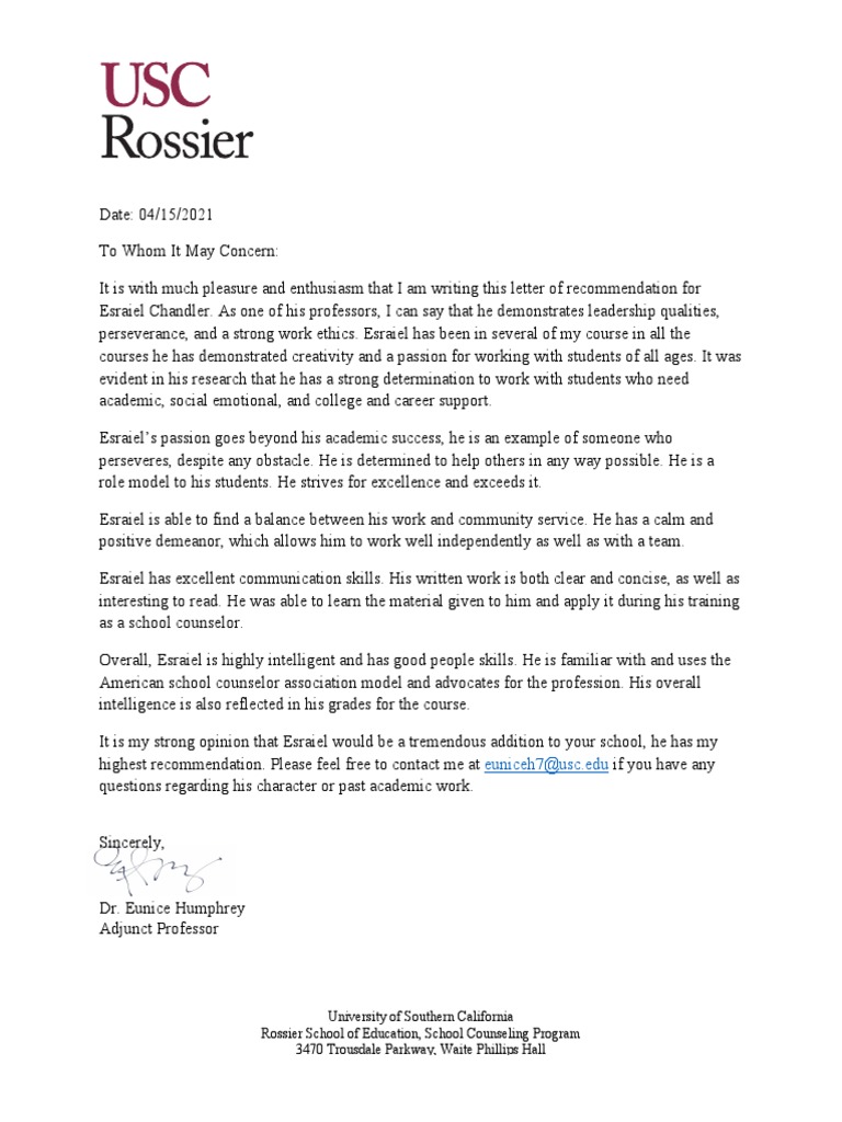 Usc Letter of Rec | PDF