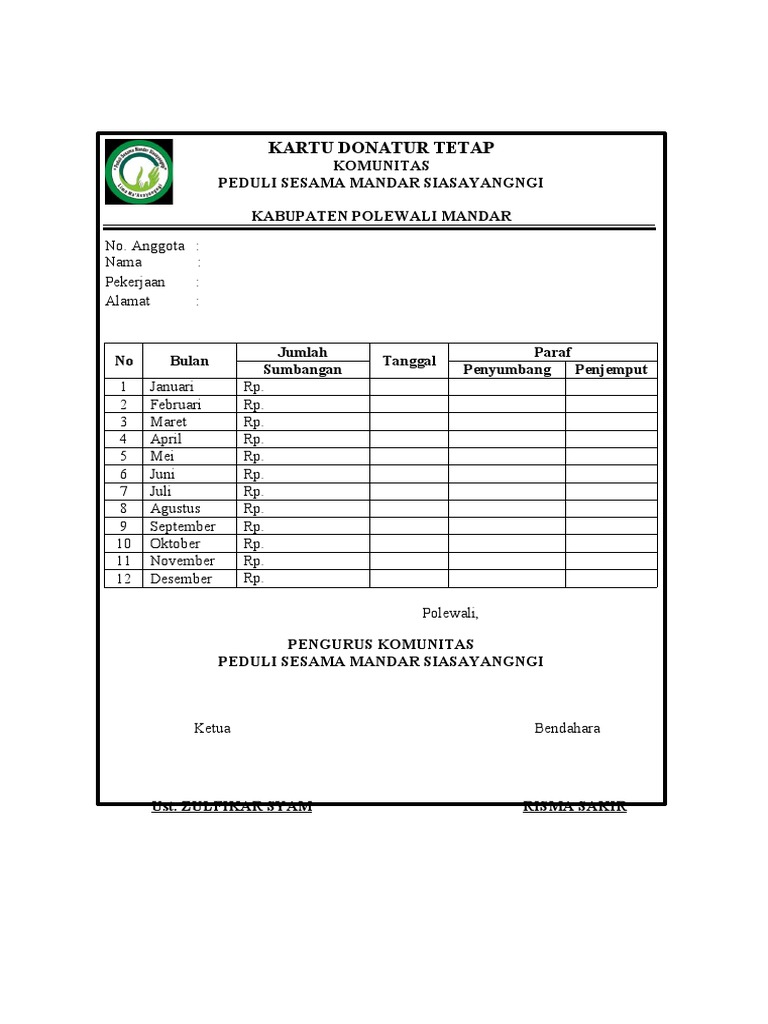 Kartu Donatur Tetap | PDF