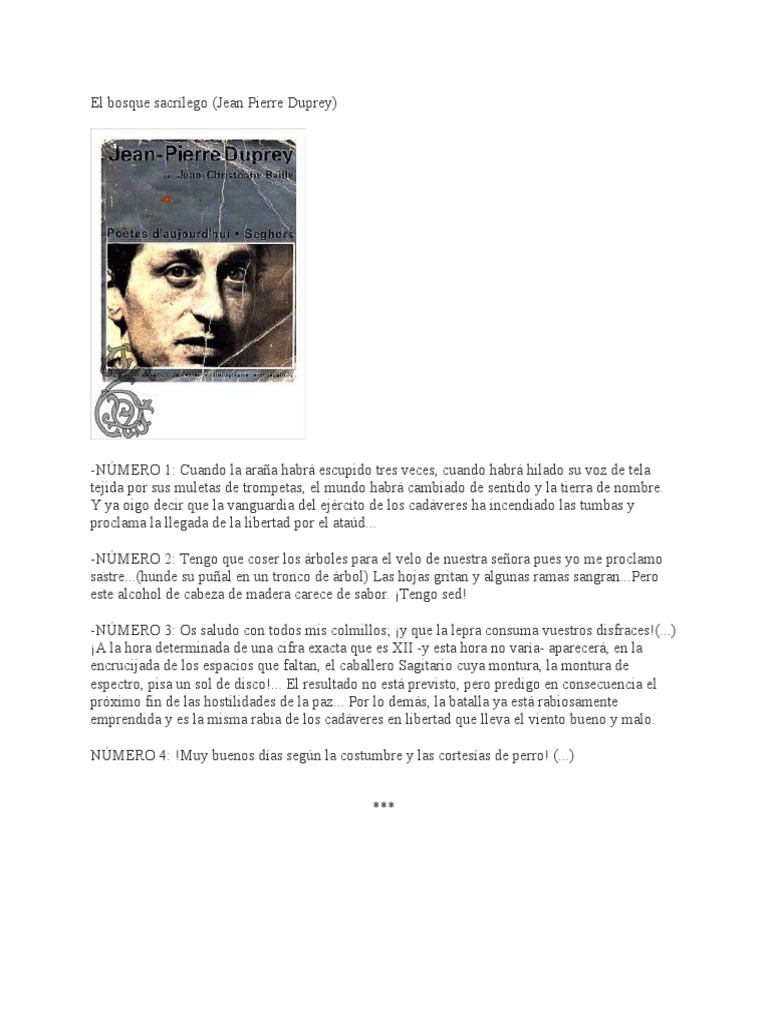Jean-Pierre Duprey - El Bosque Sacrílego | PDF | Historia | Poesía
