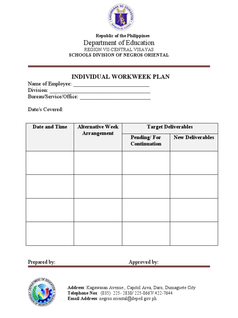 Department of Education: Individual Workweek Plan | PDF