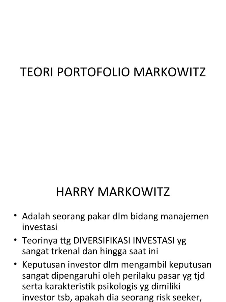 Teori Portofolio Markowitz | PDF