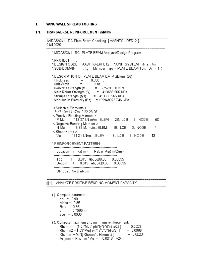 Spread Footing of Wingwall | PDF | Bending | Beam (Structure)