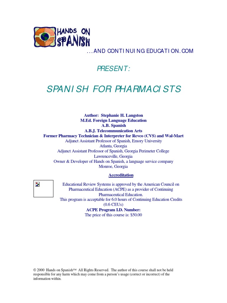 Spanish For Pharmacists | PDF | Grammatical Gender | Grammatical Number