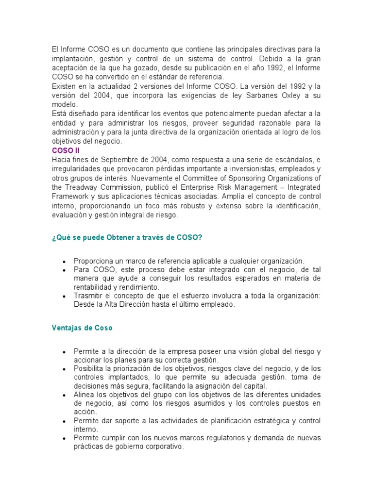 Informe COSO: Control y Gestión de Riesgos | PDF | Empresas | Liquidez ...