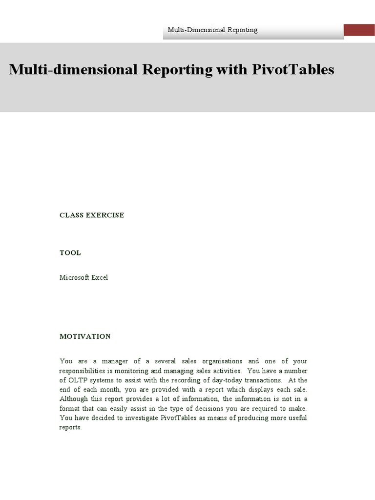 Multi-Dimensional Reporting With Pivottables | PDF | Microsoft Excel ...