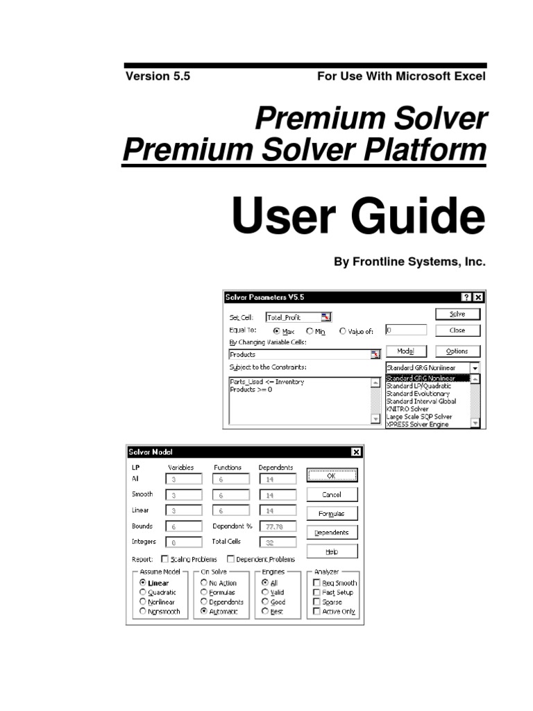 Premium Solver Version 5.5 | PDF | Mathematical Optimization | Linear ...