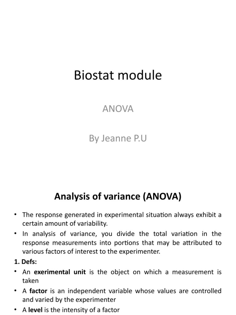 Biostat Module: Anova by Jeanne P.U | PDF | Analysis Of Variance | Variance