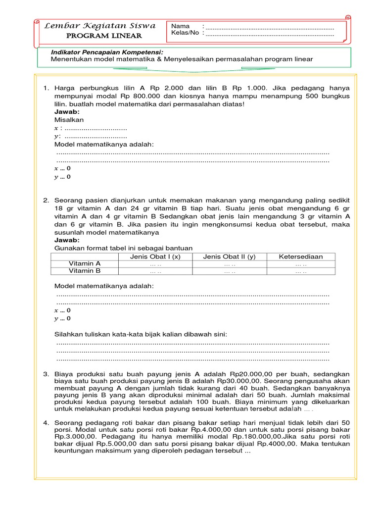 Latihan Soal Menentukan Model Dan Menyelesaikan Permasalahan Program ...