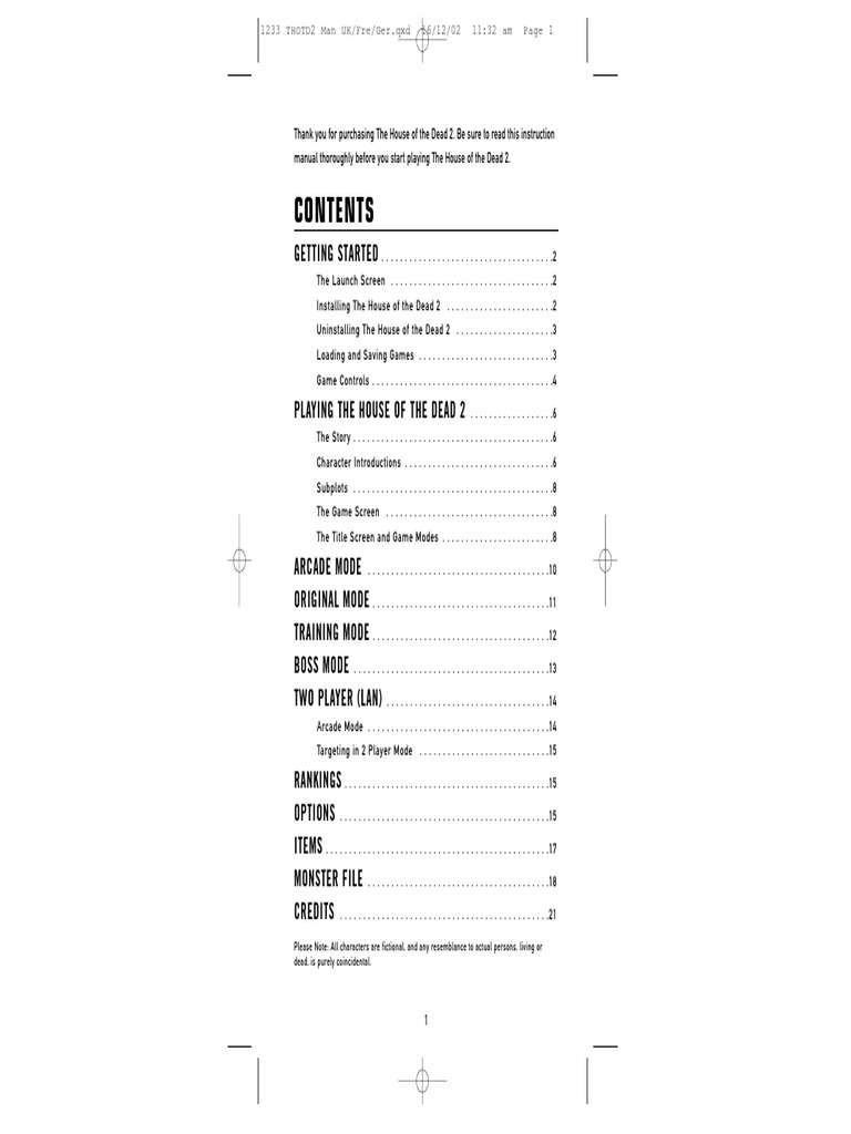 The House of The Dead 2 Manual Win en - FR .De | PDF | Computer Keyboard | Menu (Computing)