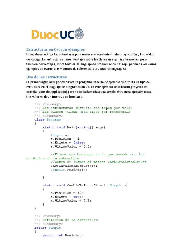 Estructuras en C Sharp | PDF | C Sharp (lenguaje de programación) | C ...