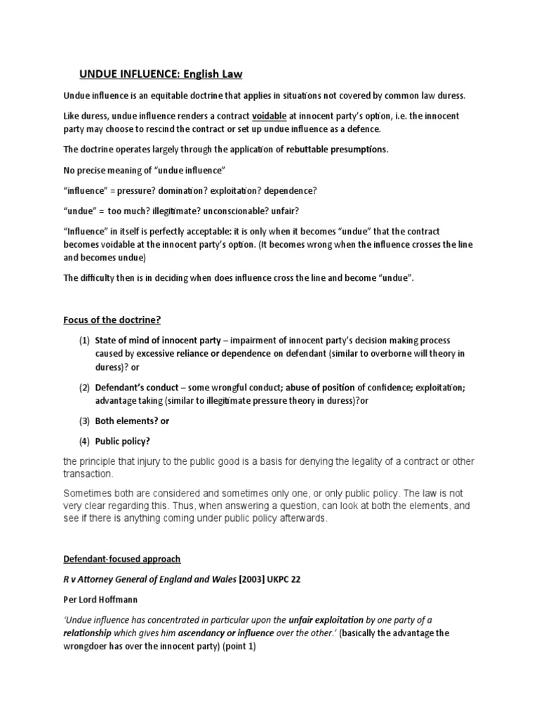 Presumptions of Undue Influence: Examining the Focus, Elements, and ...