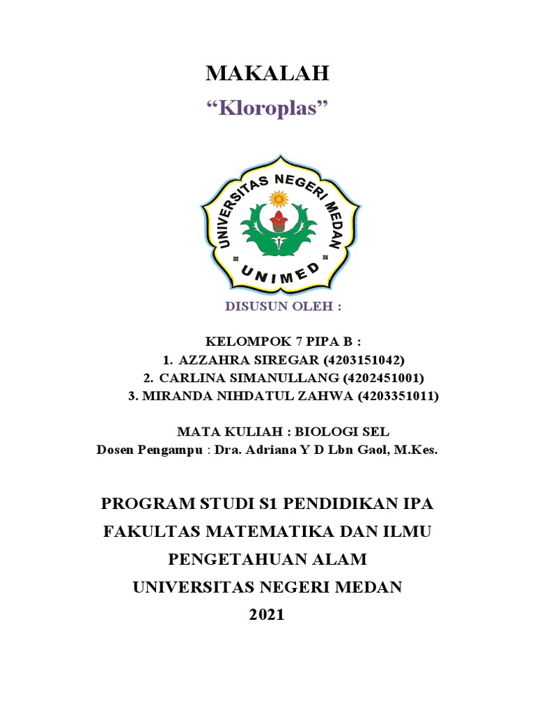 MAKALAH BIOLOGI SEL - KEL 7 - KLOROPLAS-dikonversi | PDF | Sains & Matematika