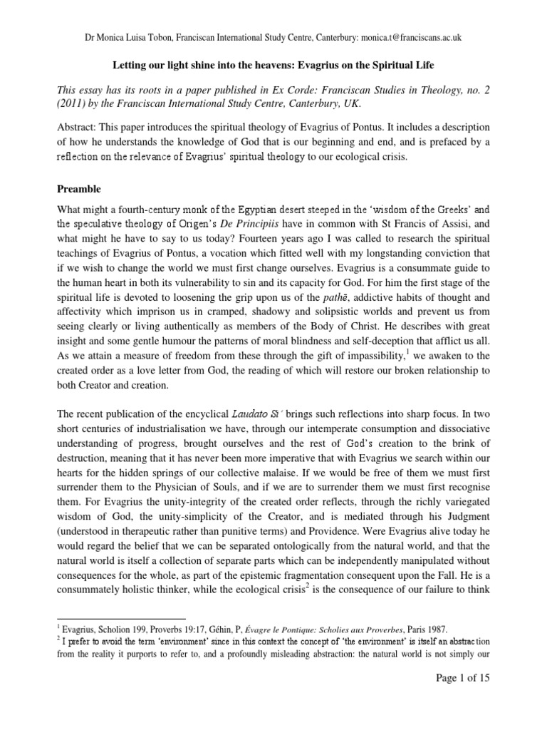 Evagrius of Pontus on Spiritual Ecology | PDF | Nous | Soul