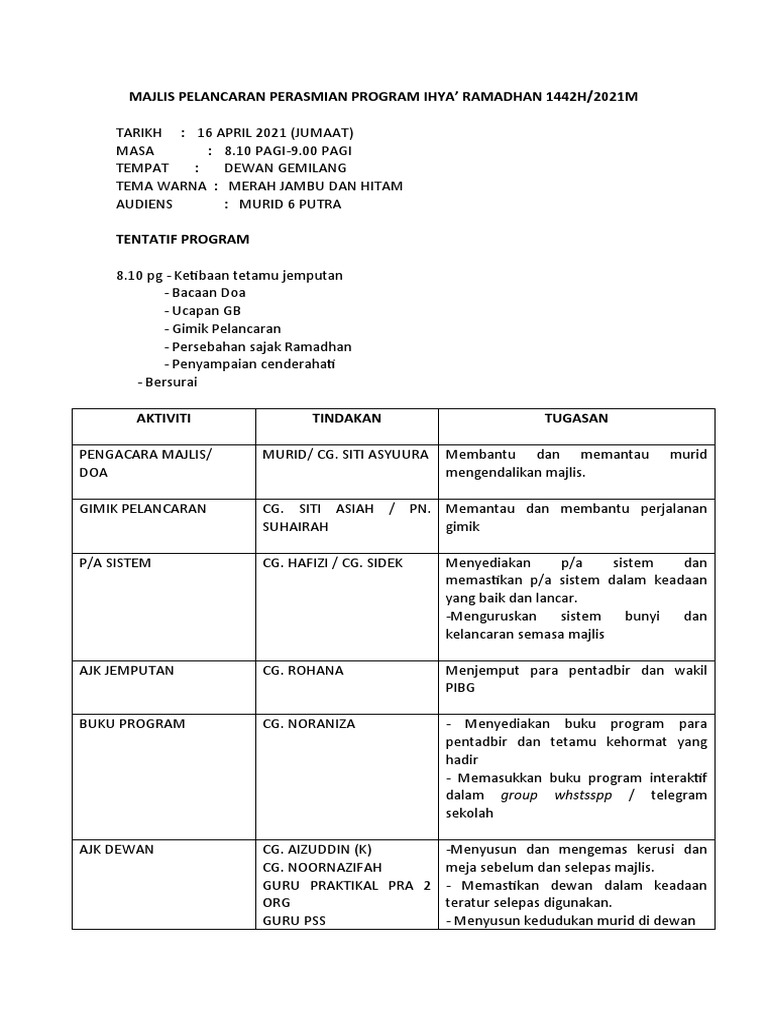Majlis Pelancaran Perasmian Program Ihya | PDF