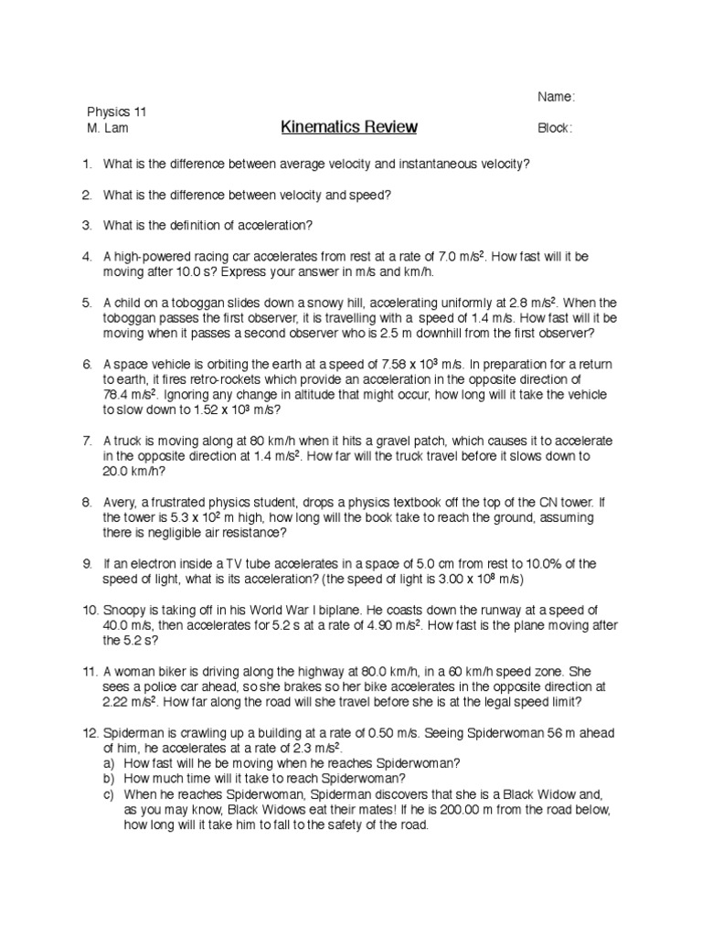 Kinematics Review for Honors Physics | PDF | Acceleration | Speed