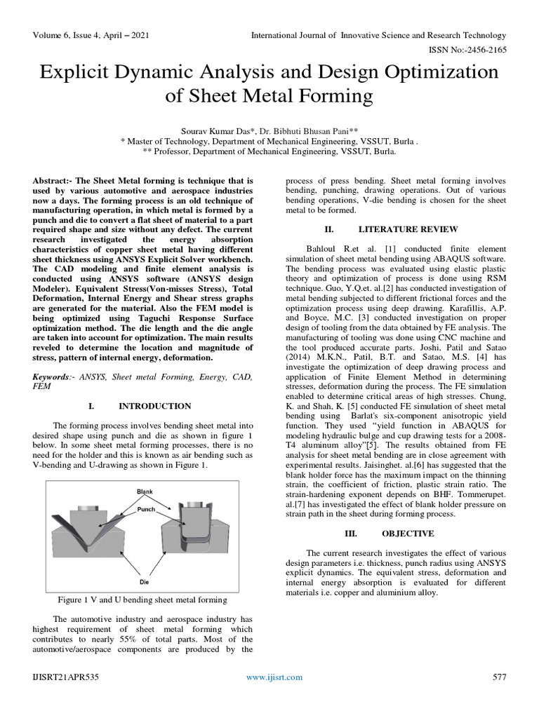 Explicit Dynamic Analysis and Design Optimization of Sheet Metal Forming | PDF | Deformation ...