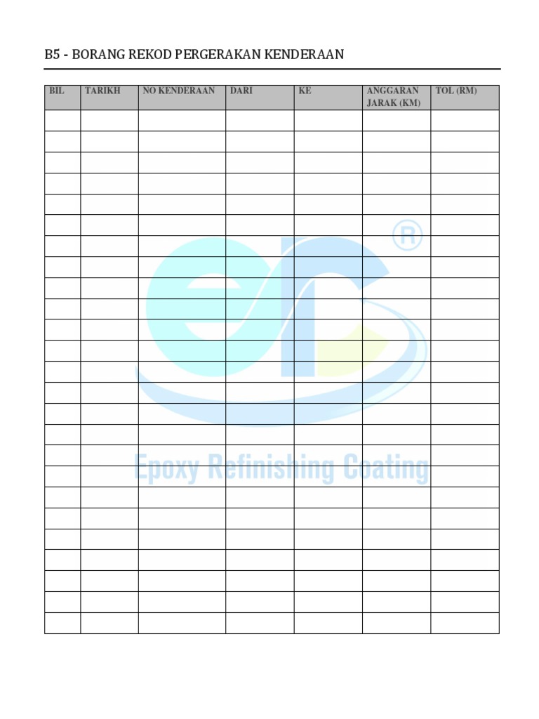 b5 - Borang Rekod Pergerakan Kenderaan | PDF