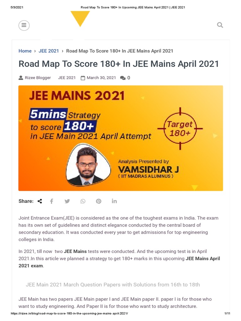 Road Map To Score 180+ in Upcoming JEE Mains April 2021 - JEE 2021 ...
