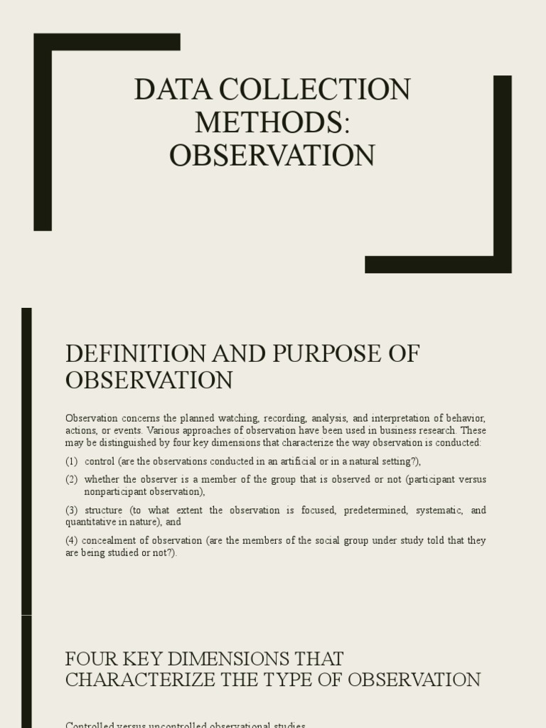 Data Collection Methods: Observation | PDF | Observation | Quantitative ...