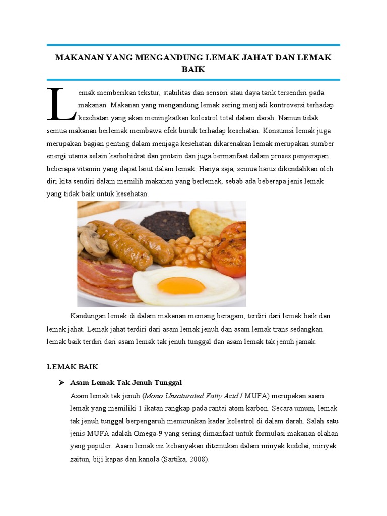 Makanan Yang Mengandung Lemak Jahat Dan Lemak Baik | PDF