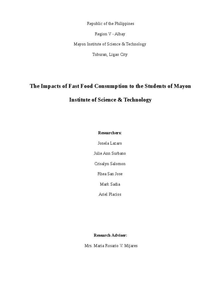 The Impacts of Fast Food Consumption To The Students of MIST | PDF ...