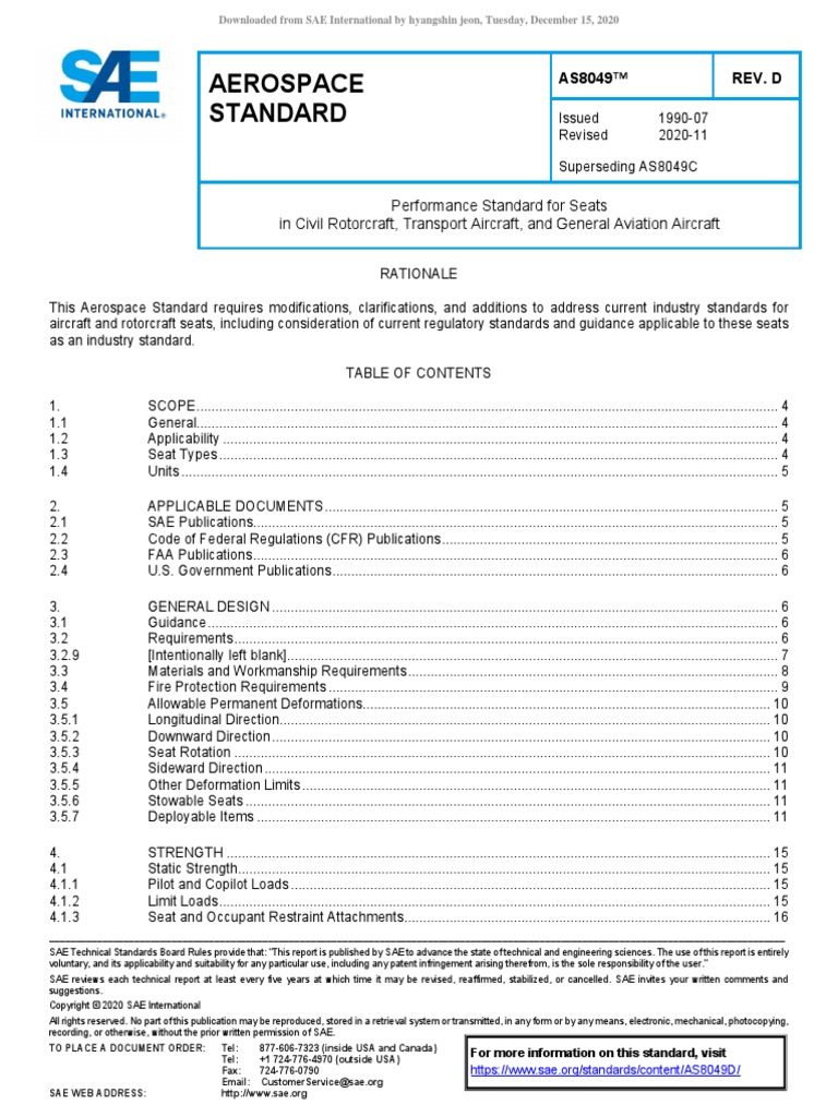 AS8049D-Performance Standard For Seats | PDF