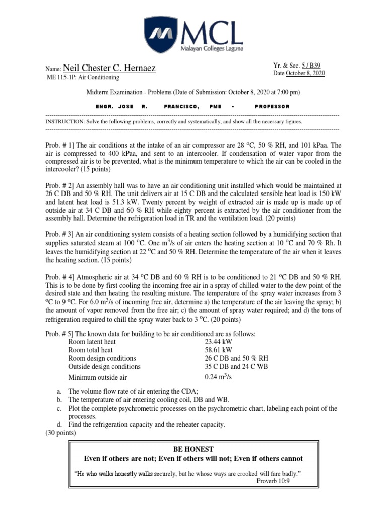 Neil Chester C. Hernaez | PDF | Air Conditioning | Electromechanical ...