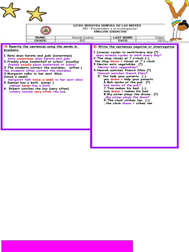 Present Simple 8th Grade | PDF | Morphology | Linguistics