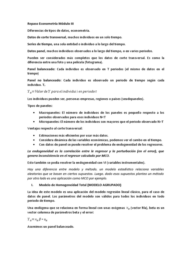 Repaso Econometría | PDF | Mínimos cuadrados ordinarios | Econometría